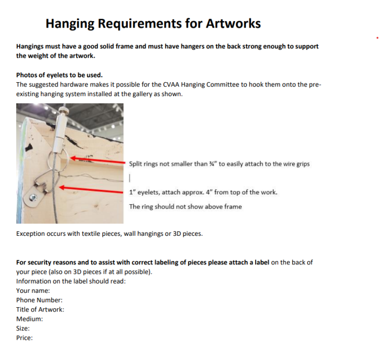 Hanging Requirments – Chilliwack Visual Artists Association